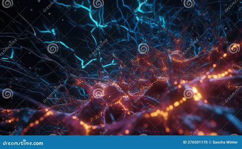 Neon Glowing Network of Highly Connected Neurons Stock Illustration - Illustration of evolution ...