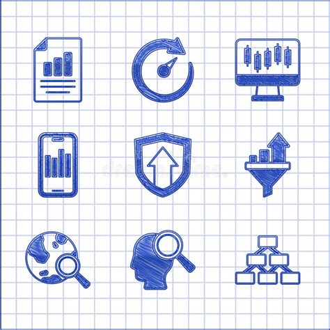 Set Financial Growth Search People Hierarchy Organogram Sales Funnel With Chart Globe