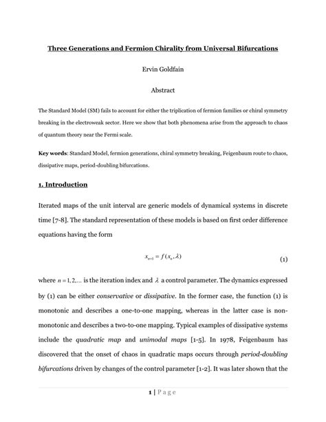 Pdf Three Generations And Fermion Chirality From Universal Bifurcations
