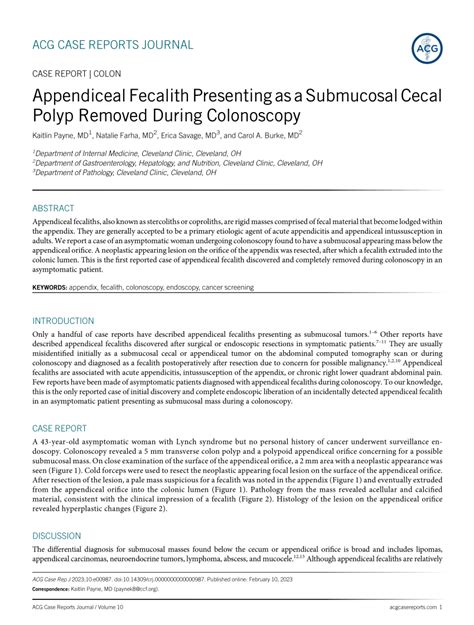 Pdf Appendiceal Fecalith Presenting As A Submucosal Cecal Polyp