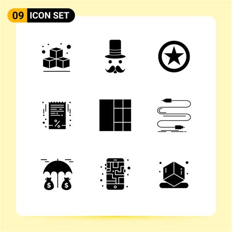 Modern Set Of 9 Solid Glyphs And Symbols Such As Wireframe Receipt Insignia Invoice Bill