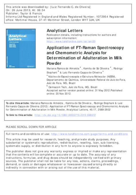 Pdf Application Of Ft Raman Spectroscopy And Chemometric Analysis For Determination Of
