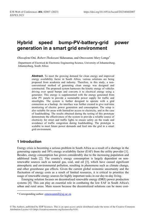 Pdf Hybrid Speed Bump Pv Battery Grid Power Generation In A Smart