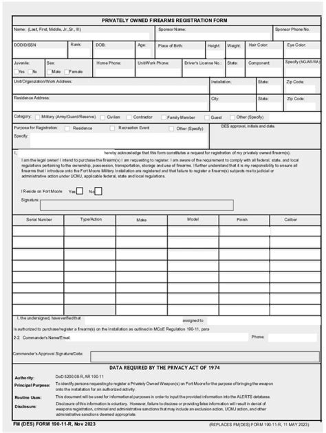Fillable Online Private Owned Firearm Registration Form Fax Email Print