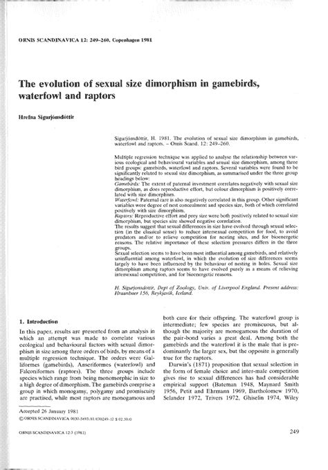 Pdf The Evolution Of Sexual Size Dimorphism In Gamebirds Waterfowl