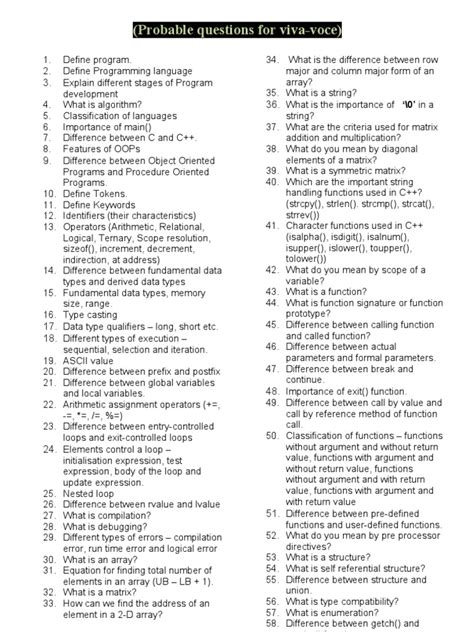 Viva Voce For Class Xii Computer Science Cbse Pdf Constructor Object Oriented Programming