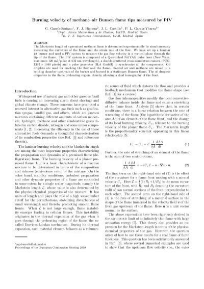 Burning Velocity Of Methane Air Bunsen Flame Tips Measured By Piv