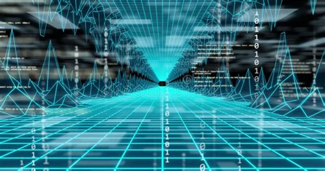 animation of data processing and binary coding over grid stock video
