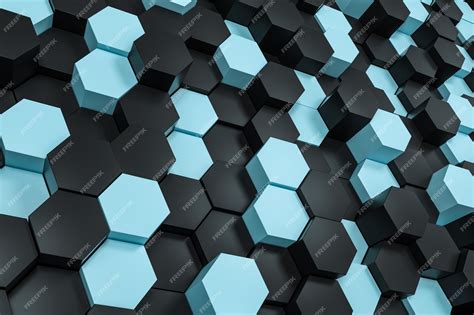 Premium Photo 3d Rendering Black And Cyan Hexagon Cubes