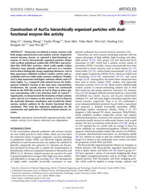 Pdf Construction Of Au Cu Hierarchically Organized Particles With Dual Functional Enzyme Like