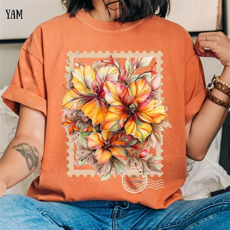 Comfort Colors Floral Stamp T Shirt Retro Boho Flower Tee Etsy