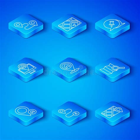 Set Line Location With House Route Location Search Push Pin Monitor Map And Gps Device Icon