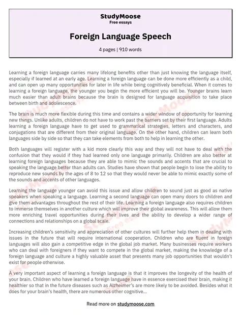 Foreign Language Speech Free Essay Example
