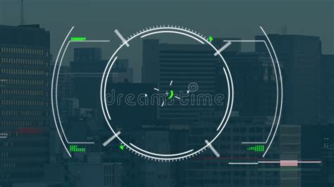 Animation Of Glitch Effect Against Scope Scanning Over Aerial View Of