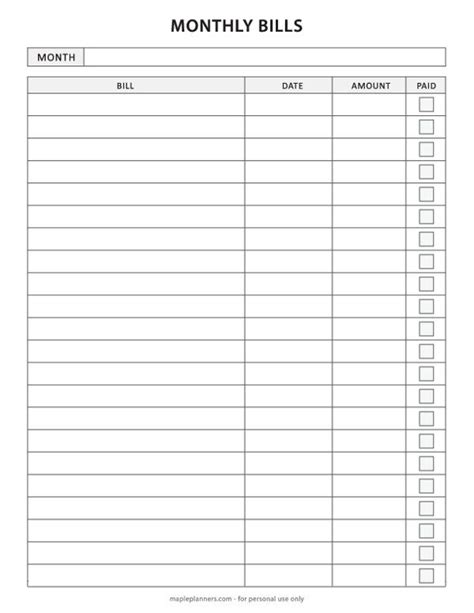 Free Monthly Bill Tracker Printable Totally Free Printables