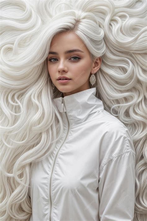 Premium Photo Beautiful Girl With Long White Hair In A White Jacket