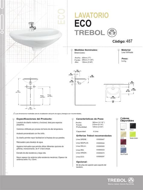Medidas Y Especificaciones De Lavatorios Pdf Materiales Química