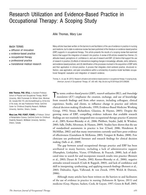 Pdf Research Utilization And Evidence Based Practice In Occupational