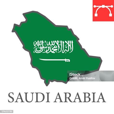 사우디 아라비아 컬러 라인 아이콘 국가 및 지리 사우디 아라비아 지도 플래그 플래그 벡터 그래픽 편집 가능한 스트로크 채워진 윤곽선 아이콘 Eps 10의지도 0명에 대한