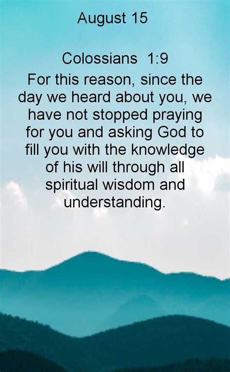 August 15 Colossians 19 Bible Verse August Prayer Card August 1