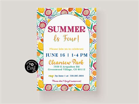 Summer Birthday Party Invitation Template Fun In The Sun Digital