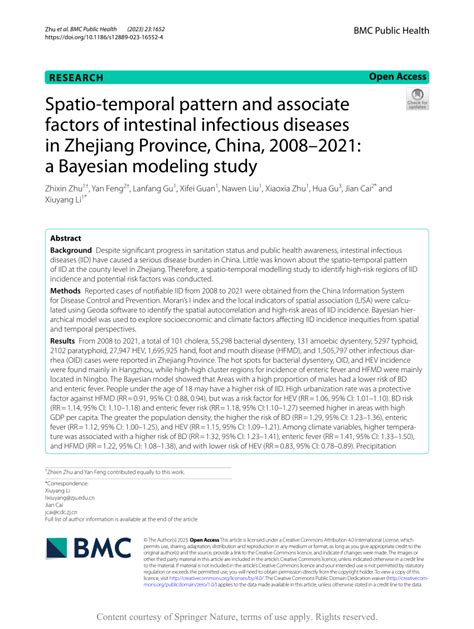 Pdf Spatio Temporal Pattern And Associate Factors Of Intestinal Infectious Diseases In