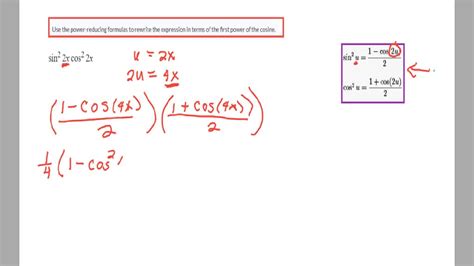solved use the power reduction formulas to rewrite the expression