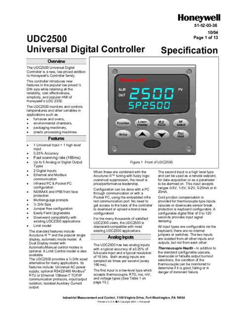 Fillable Online Udc2500 Universal Digital Controller Specification Fax