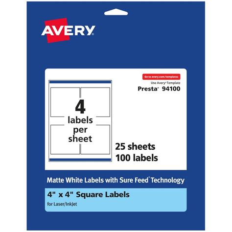 Avery Matte Square Labels 4 X 4 100 Labels White 94100 Wmp25 Best Buy