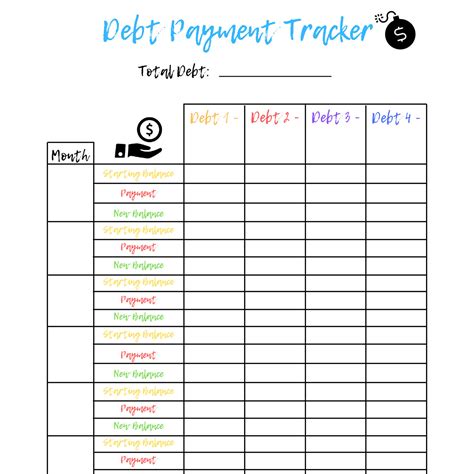 Debt Tracker Printable Printable Learning Sheets