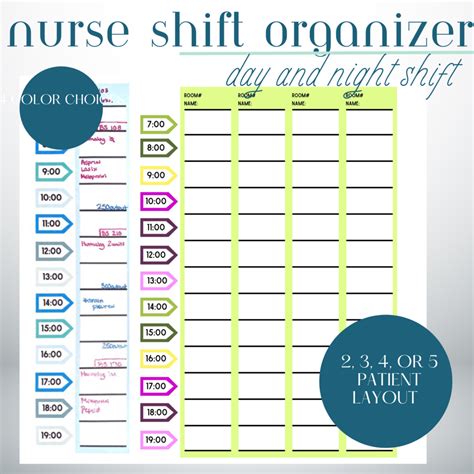 Nurse Shift Organization Nurse Task Organizer Nurse Day Planner