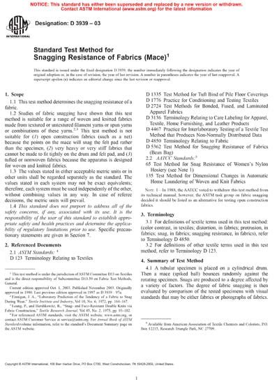 Astm D3939 03 Standard Test Method For Snagging Resistance Of Fabrics
