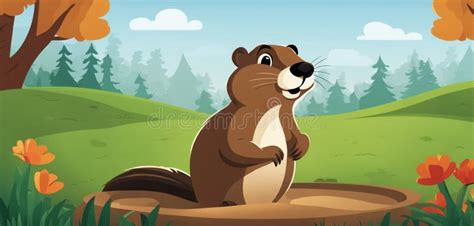 Happy Groundhog Day Ð Cheerful Brown Gopher Emerging From Its Burrow
