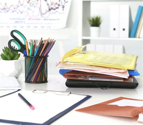 Workspace Presentation Mockup Desktop Computer And Office Supp Stock Image Image Of Creative