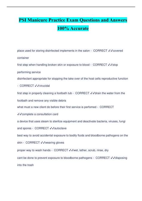 Psi Manicure Practice Exam Questions And Answers 100 Accurate Psi