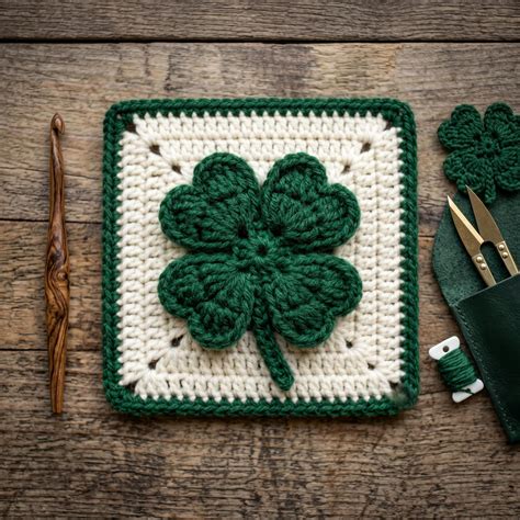 Four Leaf Clover Crochet Pattern Pdf Shamrock Granny Square Motif Etsy