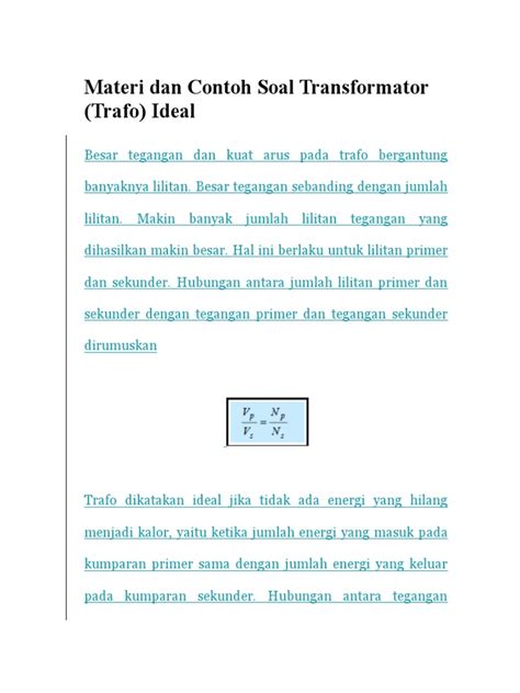 Materi Dan Contoh Soal Transformator Pdf