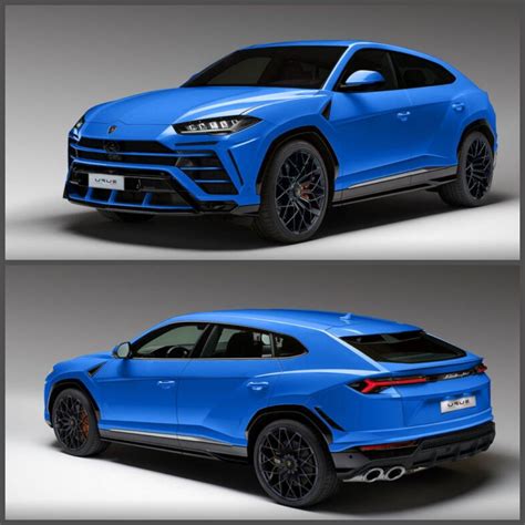 Blue Lamborghini Urus Suv With Black Rims