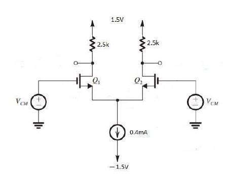 Solved 01 The Differential Pair MOS Below Has Common Mode Chegg Com
