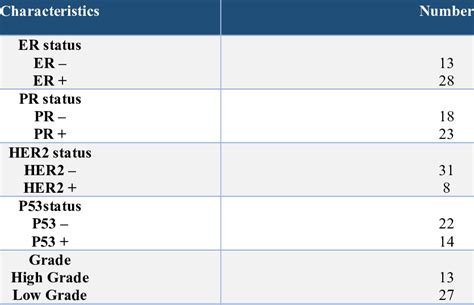 Status Of Hormone Receptors Er And Pr Her2 P53 And Different