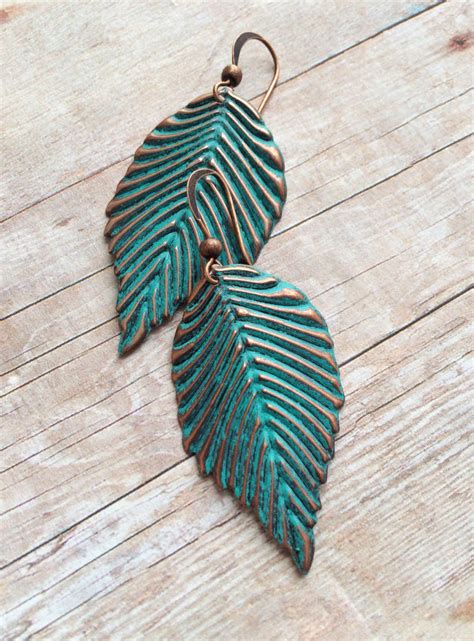 Patina Copper Leaf Earrings Bridesmaid T Jewelry Rustica Jewelry