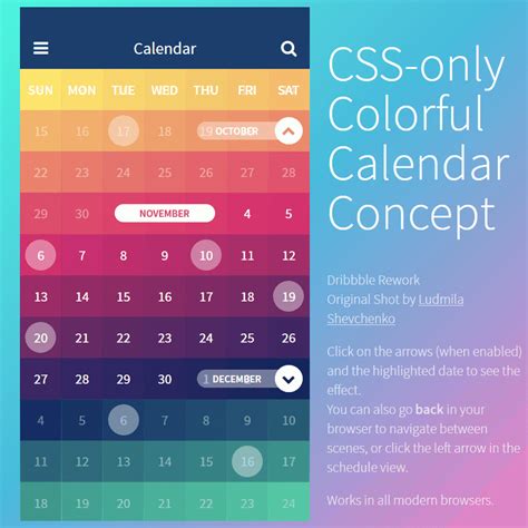 CSS Only Colorful Calendar Concept Fribly