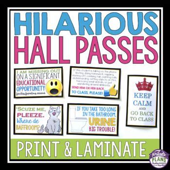 Hall Passes Funny Back To School Bathroom Passes Sign Out Tool