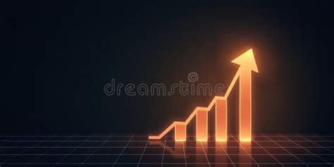 Glowing Orange Upward Trend Line Graph On A Dark Background With A Grid Surface Below It Stock