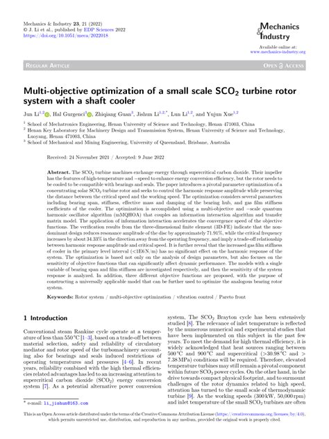 Pdf Multi Objective Optimization Of A Small Scale Sco 2 Turbine Rotor System With A Shaft Cooler