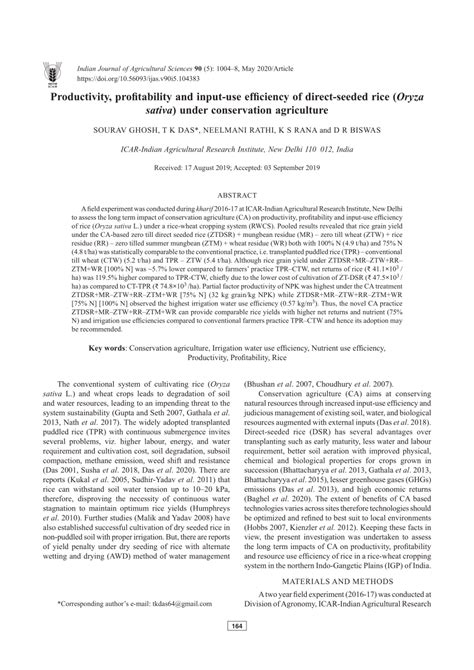 Pdf Productivity Profitability And Input Use Efficiency Of Direct