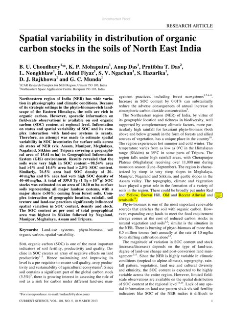 Pdf Spatial Variability In Distribution Of Organic Carbon Stocks In