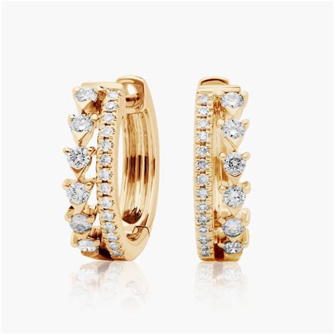 Dainty Double Row Diamond Huggie Hoop Earrings In 14k Yellow Gold 81917y14
