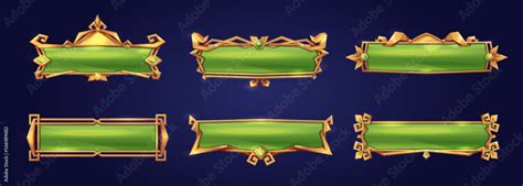 medieval buttons ui game menu elements green oblong banners and gold