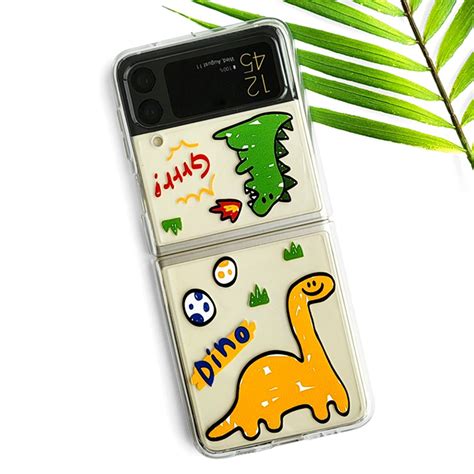 Z플립 젤리케이스 공룡낙서 삼성 갤럭시 Z플립4 3 2 1 지플립 제트플립 링 케이스 폰케이스 클리어 젤리 하드 커플 스트랩 그립톡